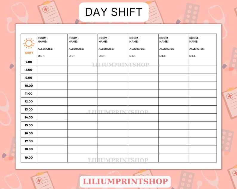 Nurse Hourly To-do Planner, 6 Patient Medication, Nursing Shift Planner, Day or Night Shift ...