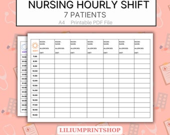 Nurse Hourly to Do, Nurse Shift Planner, 5 Patient Medication, Med Surg ...