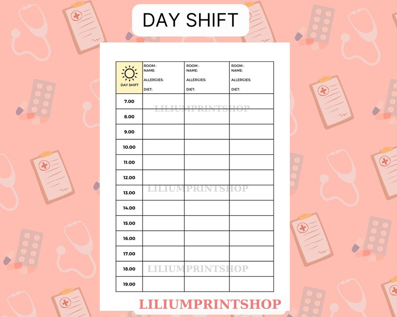 Nurse Hourly To-do Planner, 3 Patient Medication, Nursing Shift Planner ...