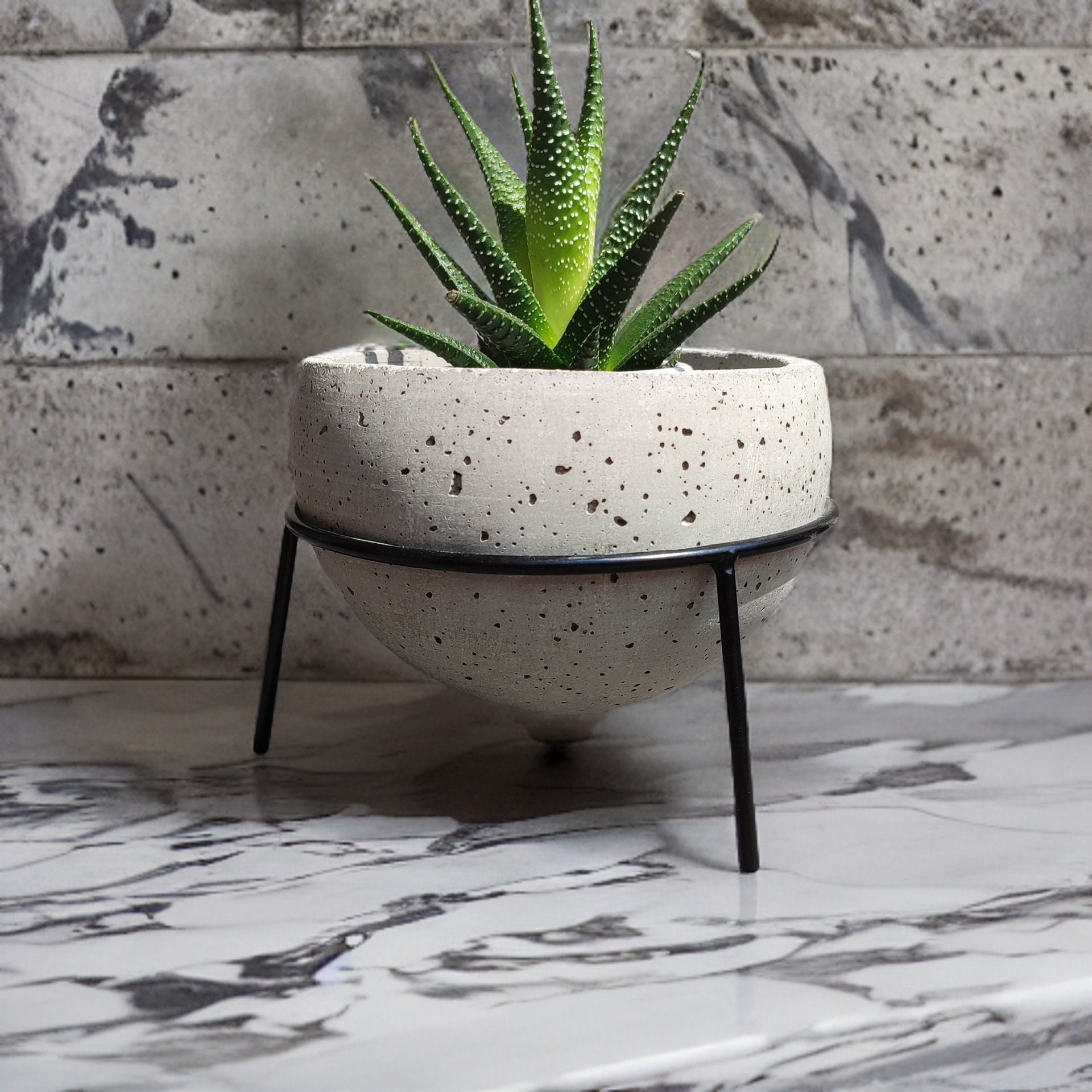 Concrete Sphere on Steel Stand – Modern Indoor Planter - Etsy