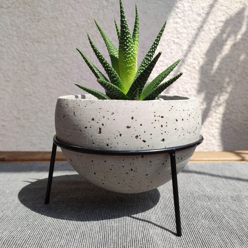Concrete Sphere on Steel Stand – Modern Indoor Planter - Etsy