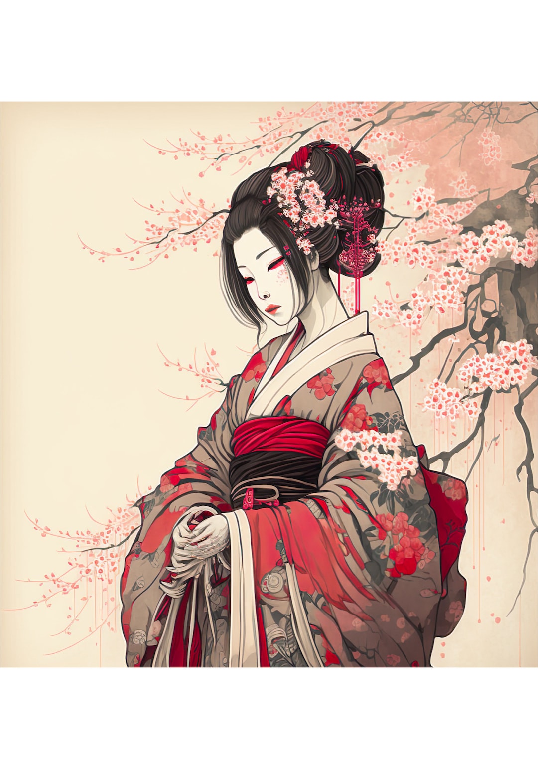 Poster Kawaii Japanese Anime Manga Geisha in Modern Colors is a Great ...