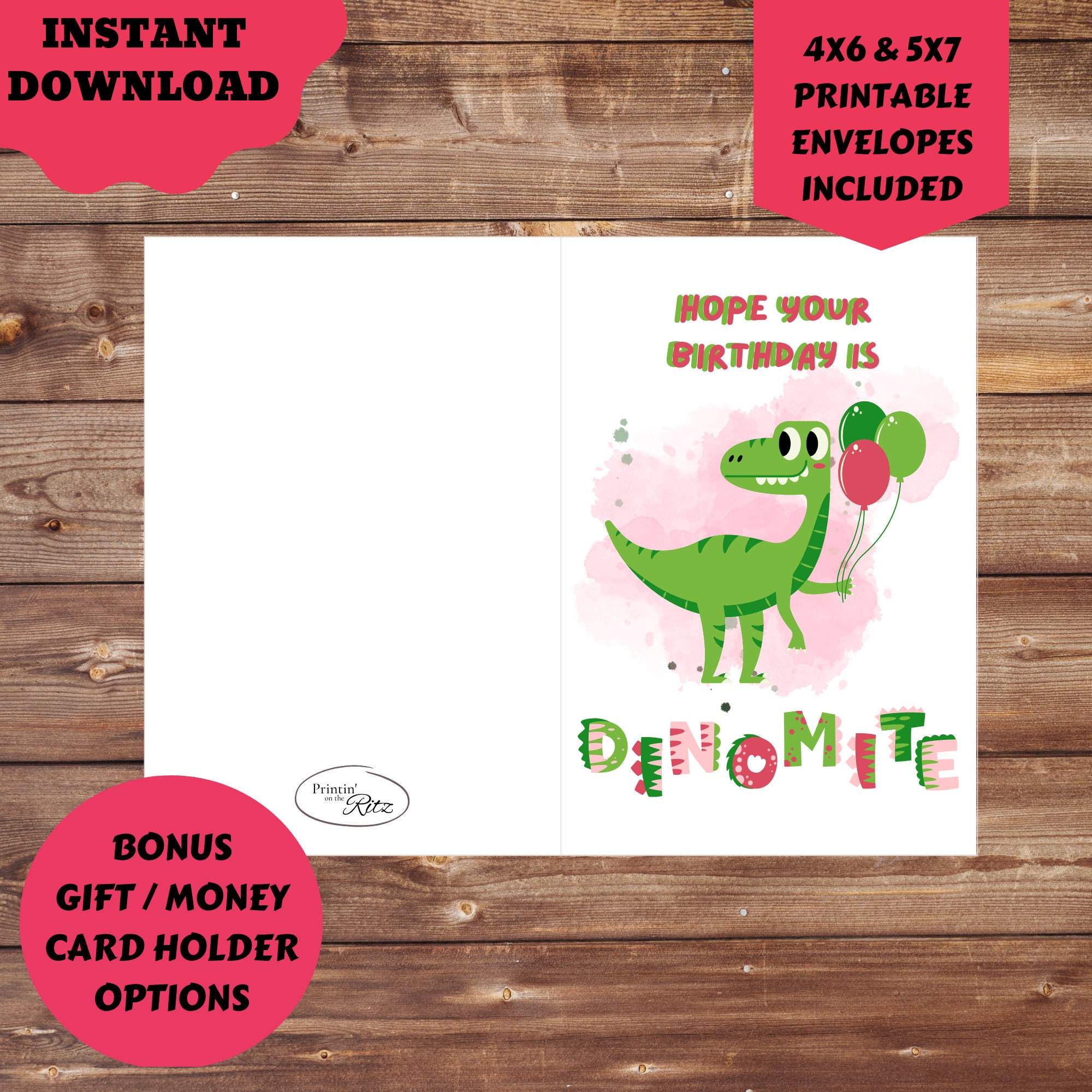 Printable Card Happy Birthday Dinosaur Card Childs Downloadable Card ...