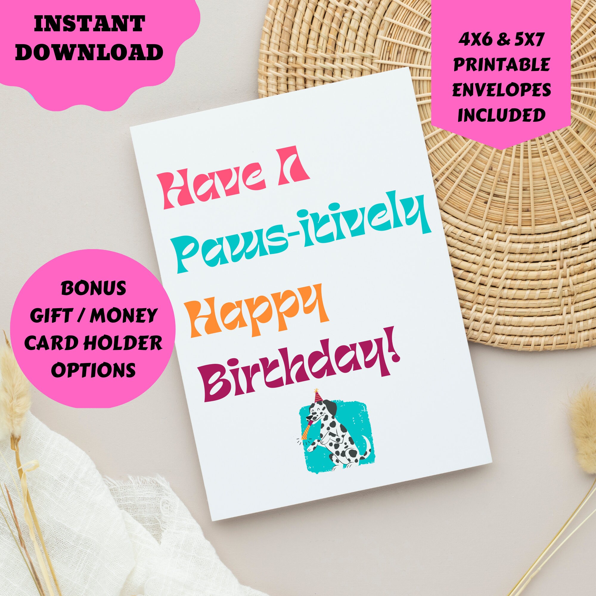 Dalmatian Birthday Card Printable Downloadable Card Digital Card Dog ...