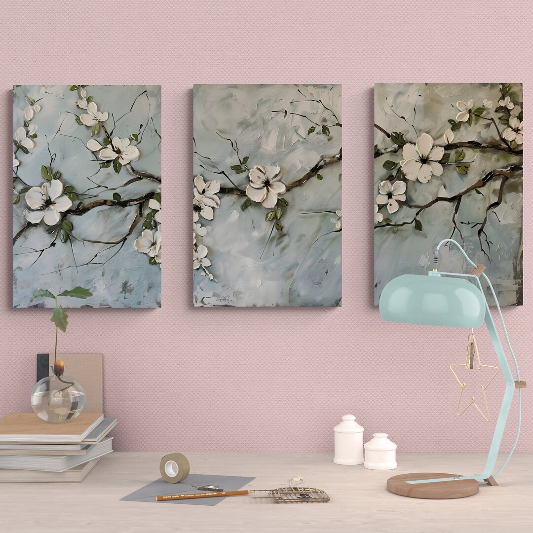 Triptych Wall Art Modern 3 Piece Abstract Office Light Blue White ...
