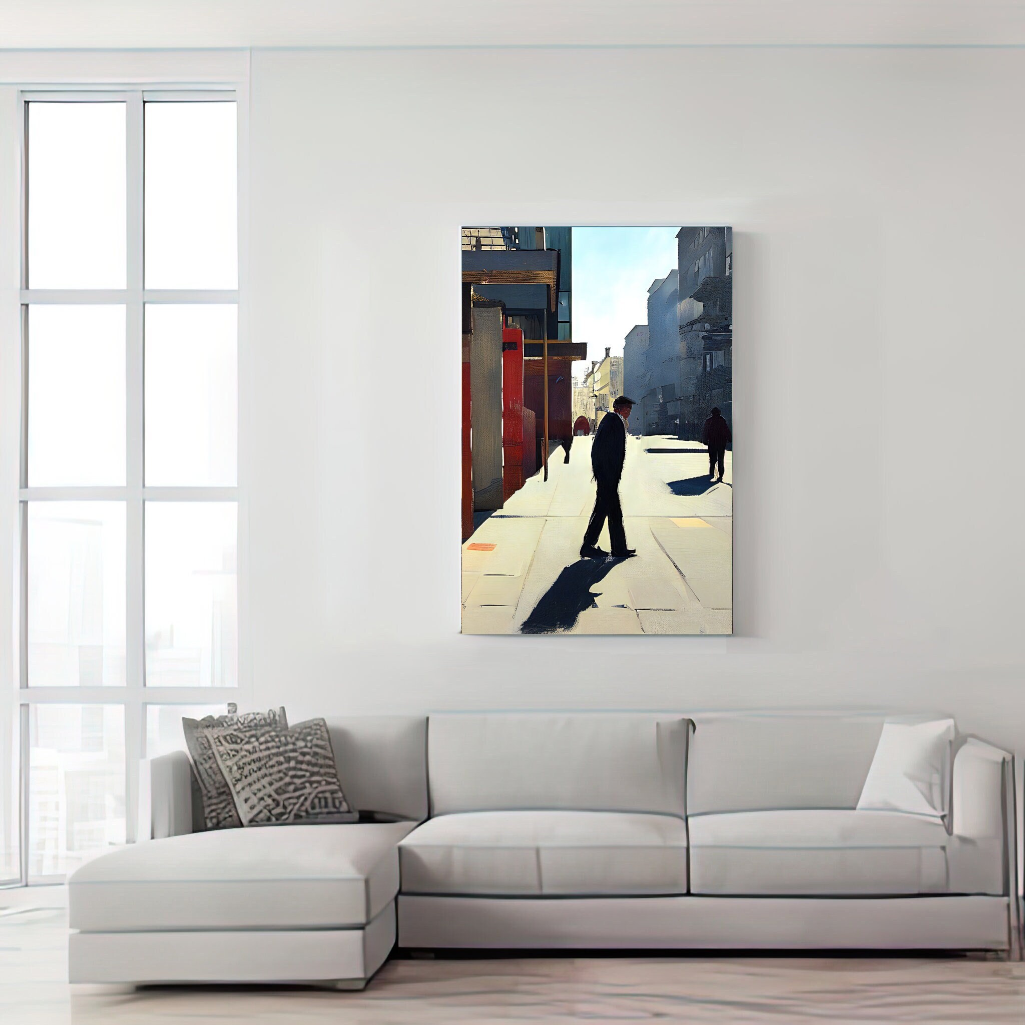 Walking Man Art, Abstract City Painting, Modern Urban Landscape, City ...