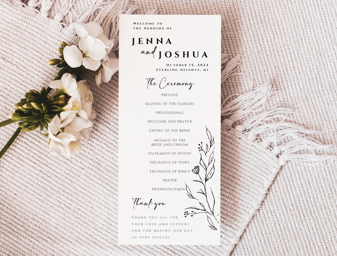 Custom Wedding Ceremony Program (PRINTED) | High-quality Linen ...