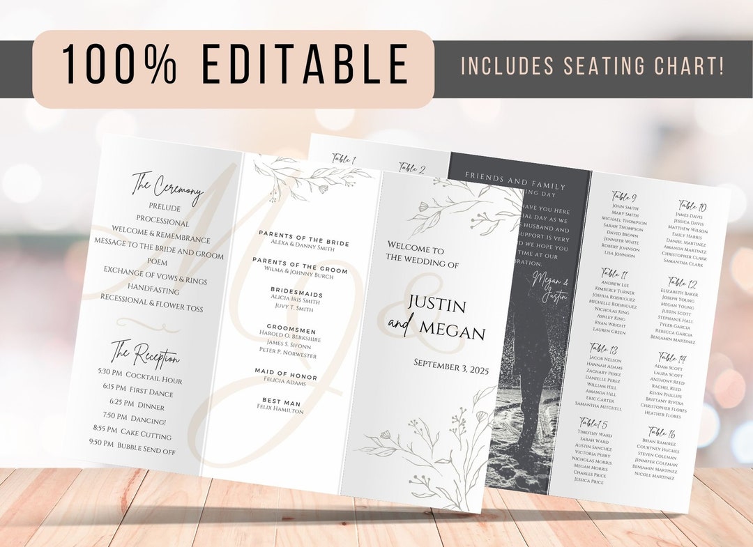 Digital Template Trifold Wedding Program Template With Wedding Seating ...
