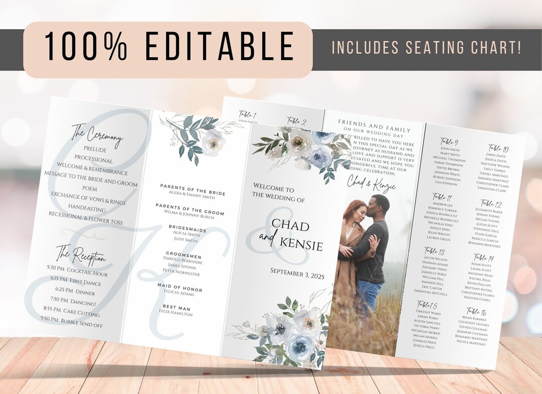 Digital Template Trifold Wedding Program Template With Wedding Seating ...