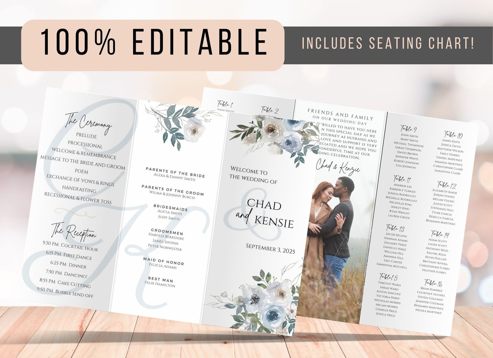 Digital Template Trifold Wedding Program Template With Wedding Seating ...
