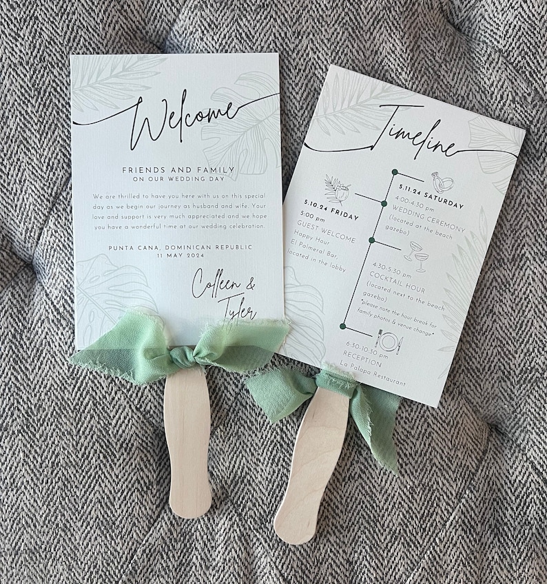 PRINTED & ASSEMBLED Wedding Program Fan W/ Seating Chart Reception ...