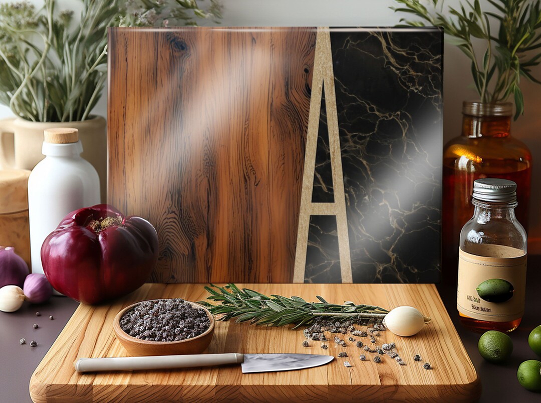 Personalized Wood Marble Cutting Board Monogrammed Tempered Glass ...