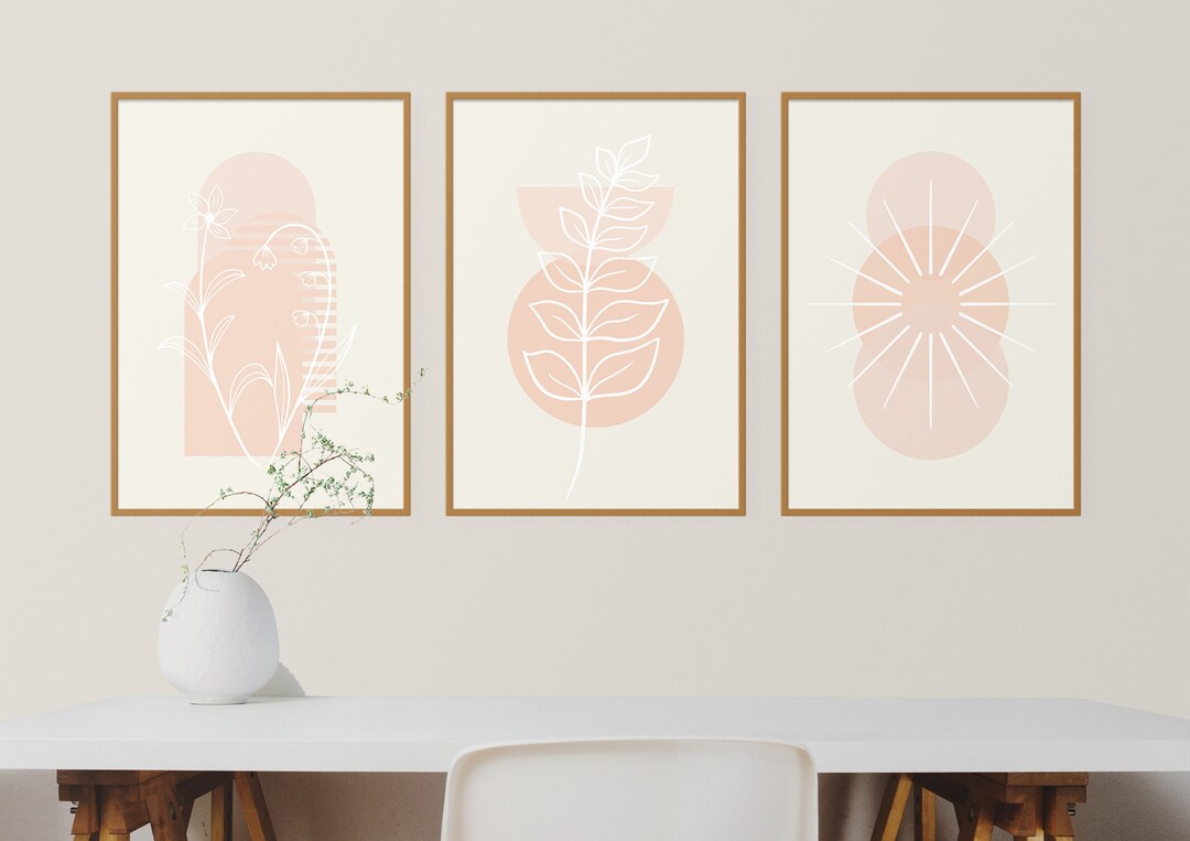 Pink Boho Floral Prints Mid Century Art Prints, Geometric Prints ...