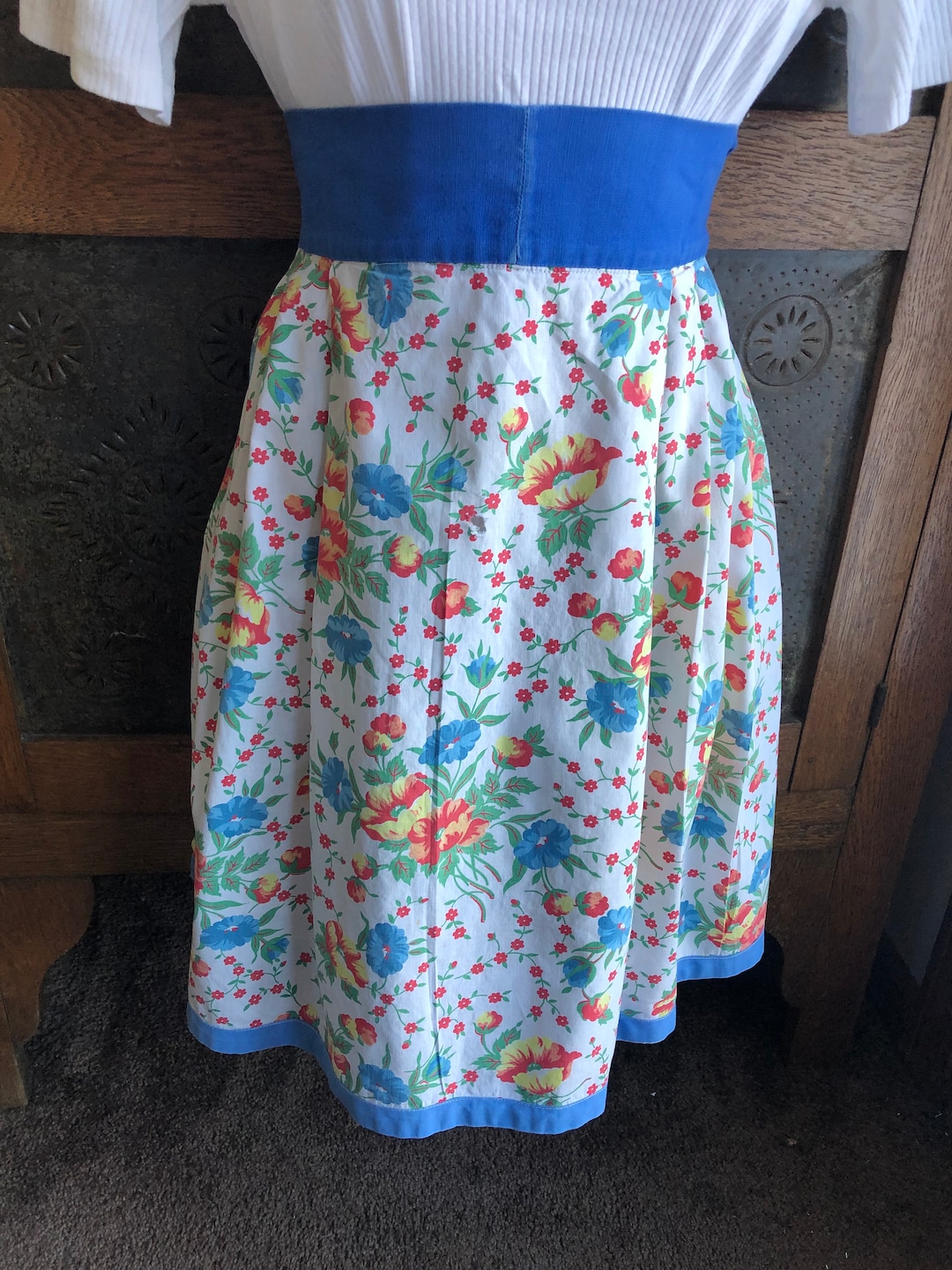 Vintage Blue Flowered Half Apron - Etsy
