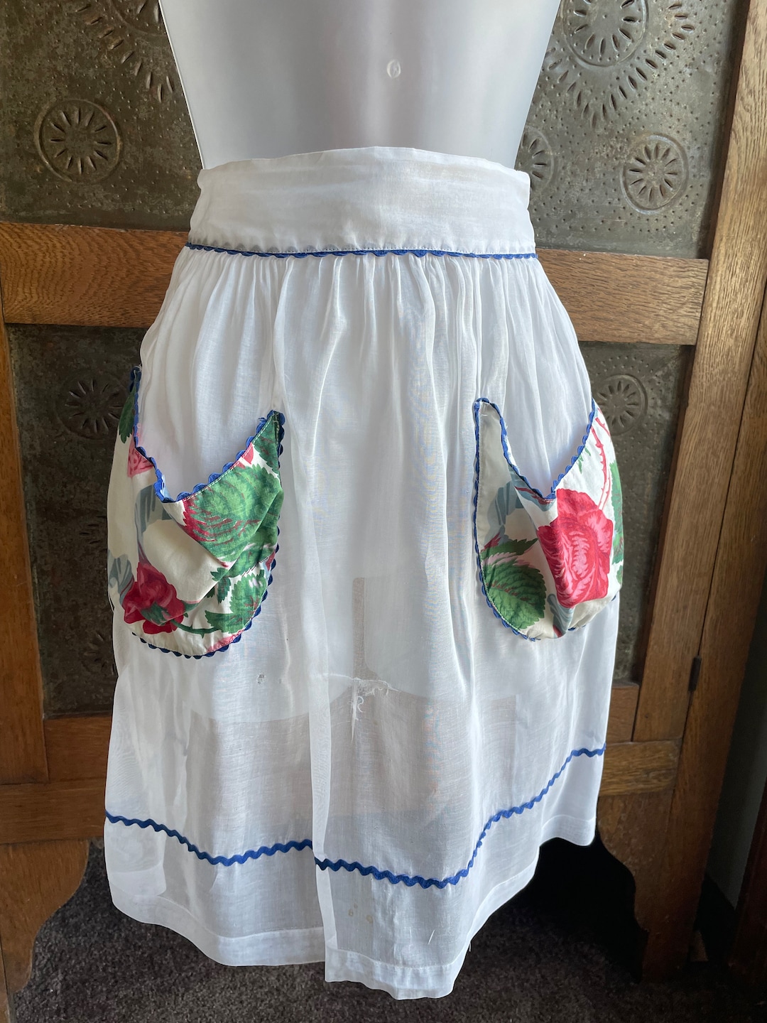 Vintage Blue and White Flowered Half Apron - Etsy