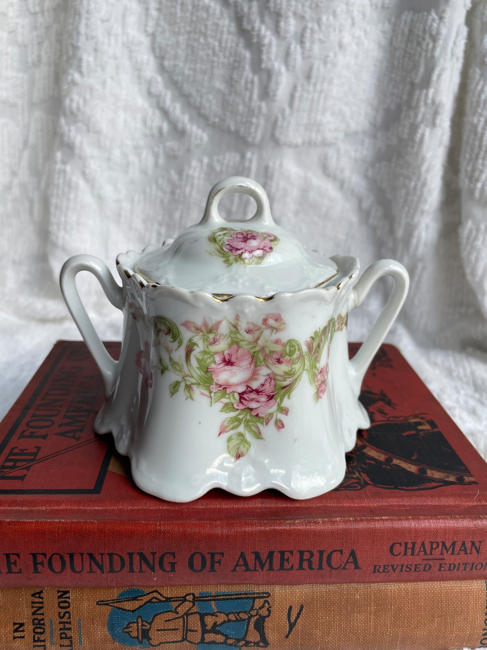 Vintage Germany Pink Rose Sugar Bowl - Etsy