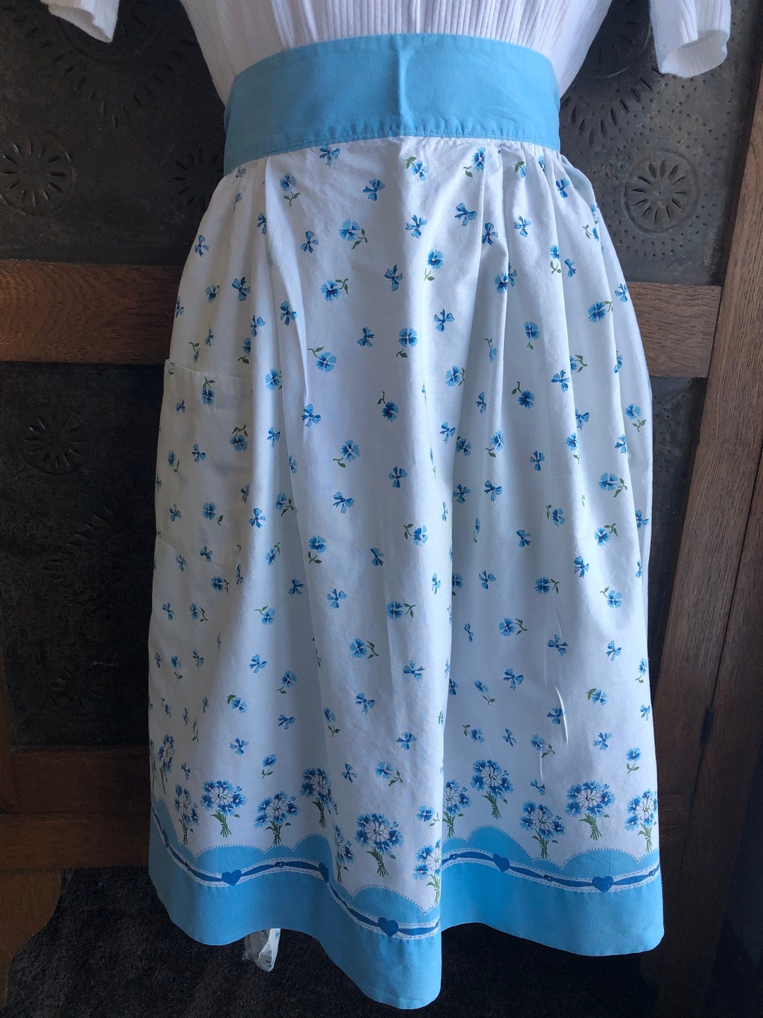Vintage Blue and White Flowered Half Apron - Etsy