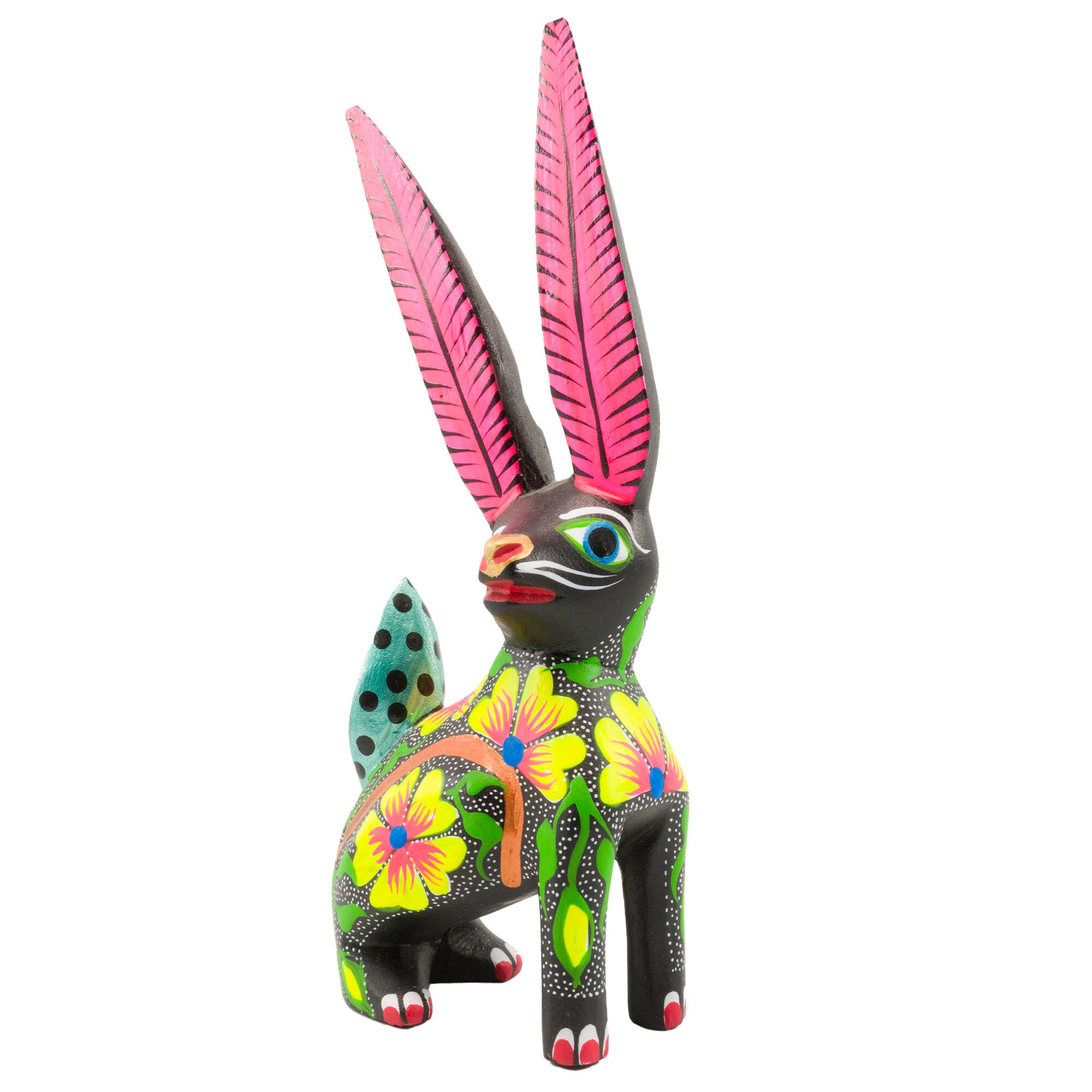 Rabbit Alebrije, Black & Pink Porcupine, Wood Carving, Statement Decor ...