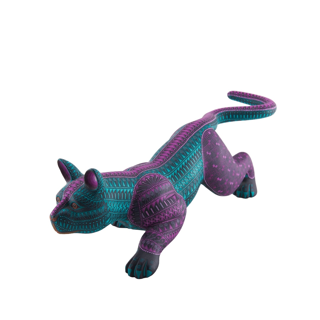 Authentic Jacobo & María Ángeles Jaguar Alebrije, Blue Purple, Oaxaca ...