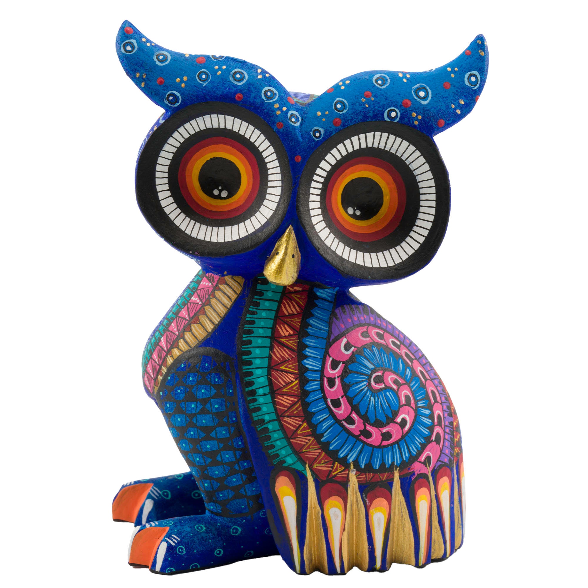 Owl Alebrije Blue & Multicolored Owl Wood Carving Statement - Etsy