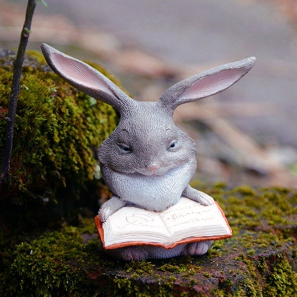 Rabbit Reading Figurine - Etsy
