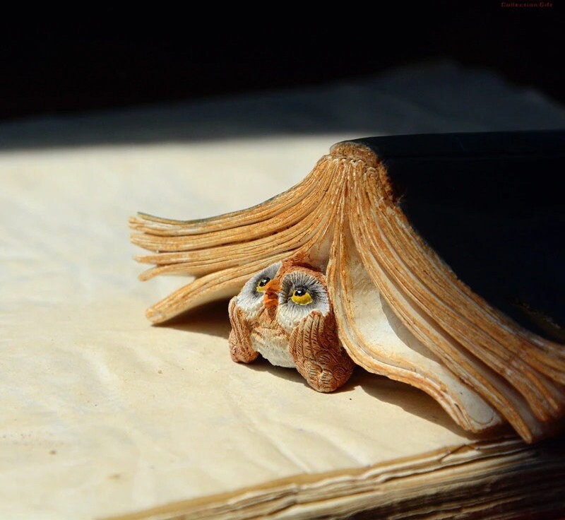 Adorable Owl Under Book Figurine Cute Handmade Ornament Gift Decor ...