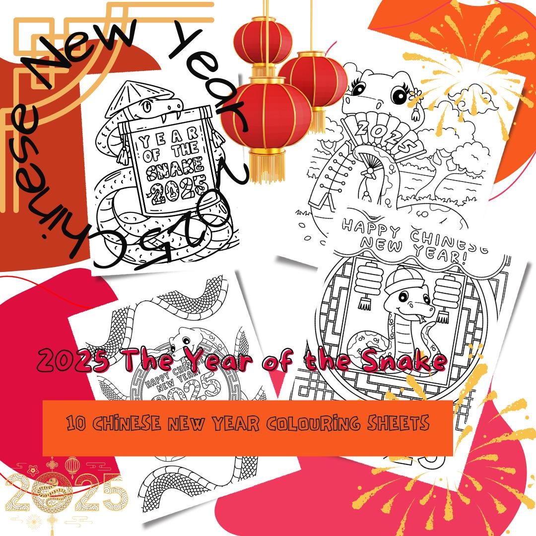 Chinese New Year 2025 Colouring Sheets [10 Sheets] Year of the Snake - Etsy