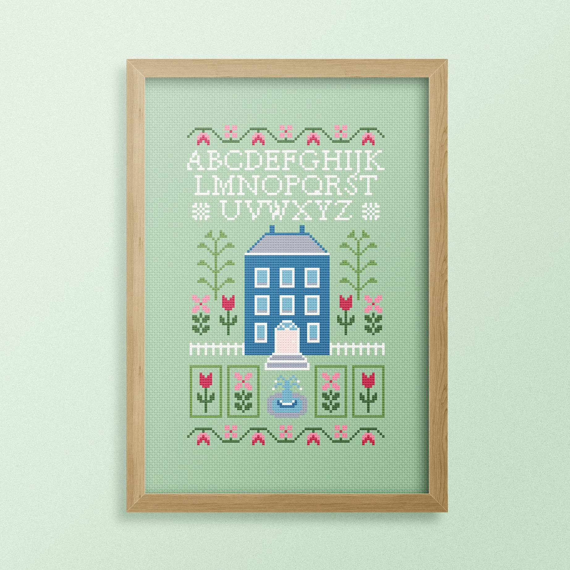 The Tulip House, Modern Cross Stitch Sampler. Instant Download Pattern ...