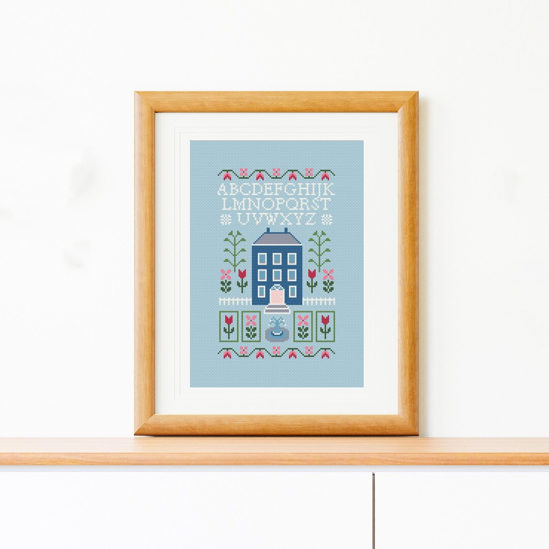 The Tulip House, Modern Cross Stitch Sampler. Instant Download Pattern ...
