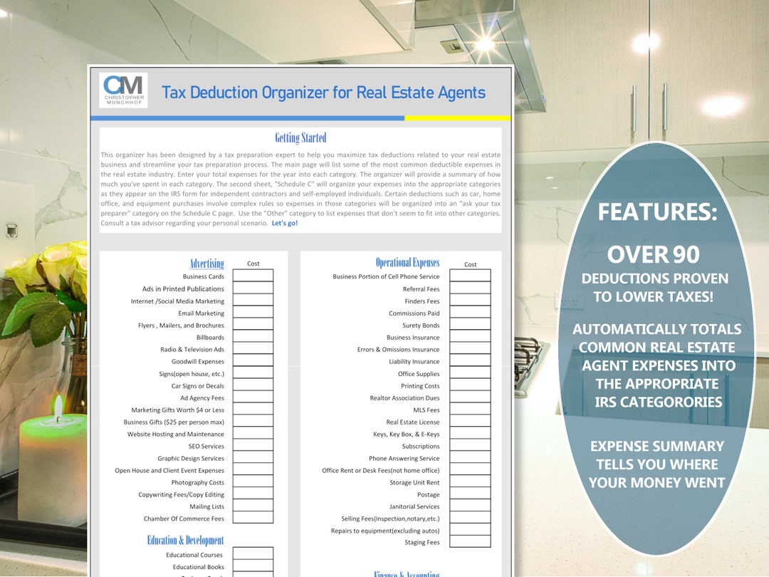 Updated for Your 2024 Taxes! Realtor / Real Estate Agent Tax Deduction Organizer Download| Excel ...
