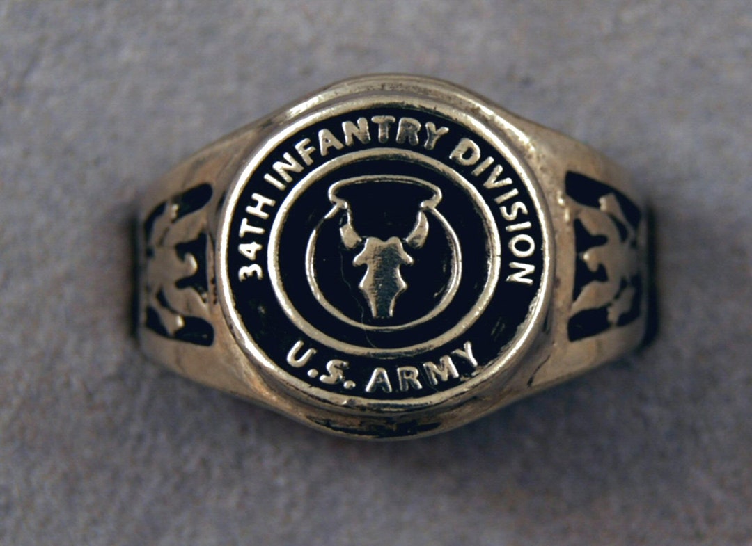 34th Infantry Division Insignia Ring Red Bull Ring Military Signet Unit ...