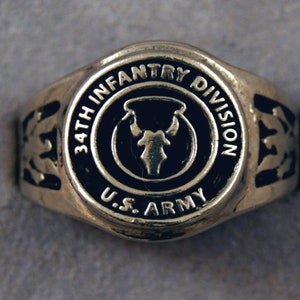 34th Infantry Division Insignia Ring Red Bull Ring Military Signet Unit ...