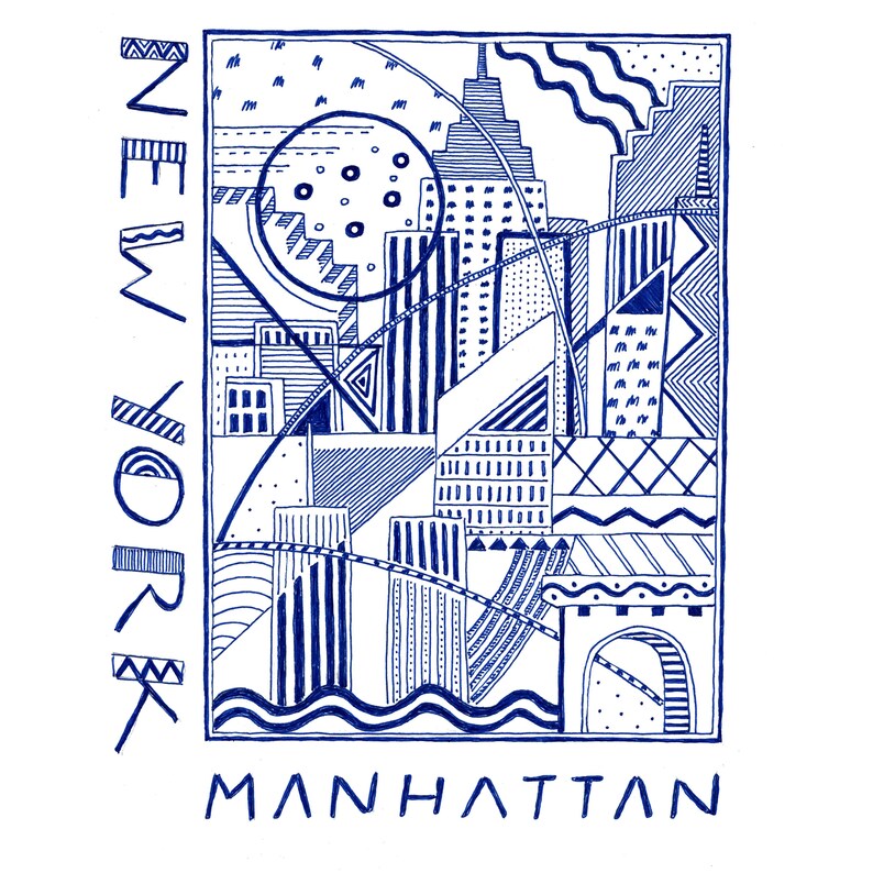 New York City Tee Shirt, Manhattan, Drawing by Timothy Hull - Etsy
