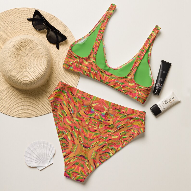 Psychedelic Bikini, Orange Bathing Suit, Orange Swimwear, Women's Two ...