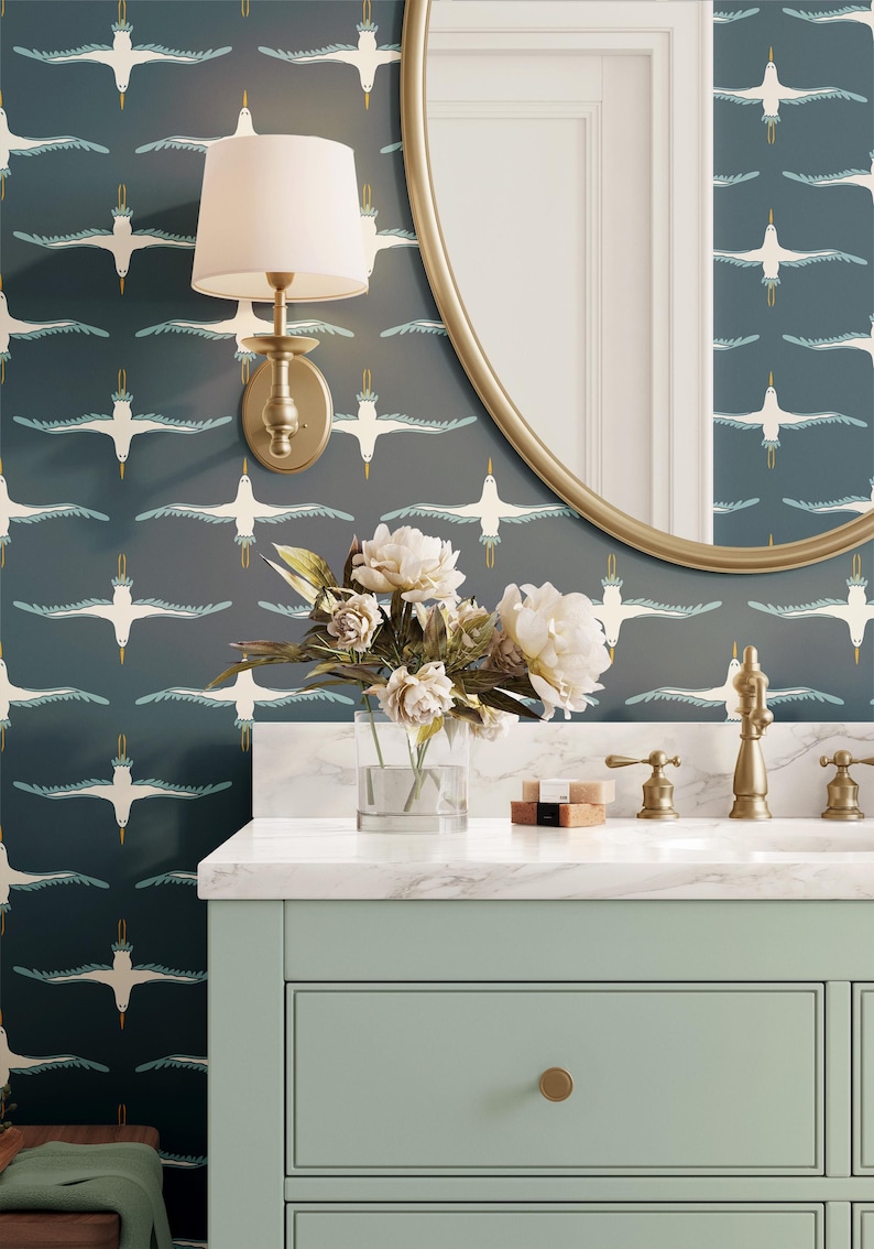 Seagull Wallpaper: Retro Coastal Bird Peel and Stick Wallpaper - Etsy