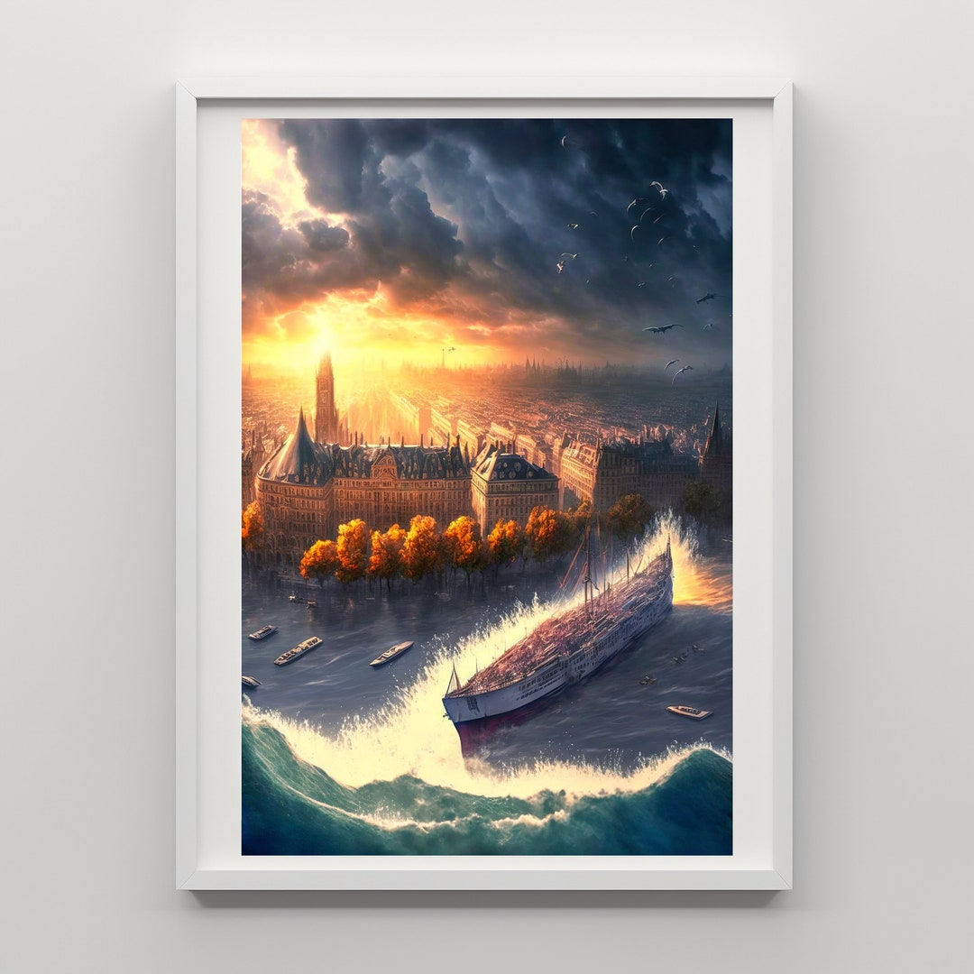 Futility of Being, Flood, Ship, Paris Vintage, Paris Travel Print ...