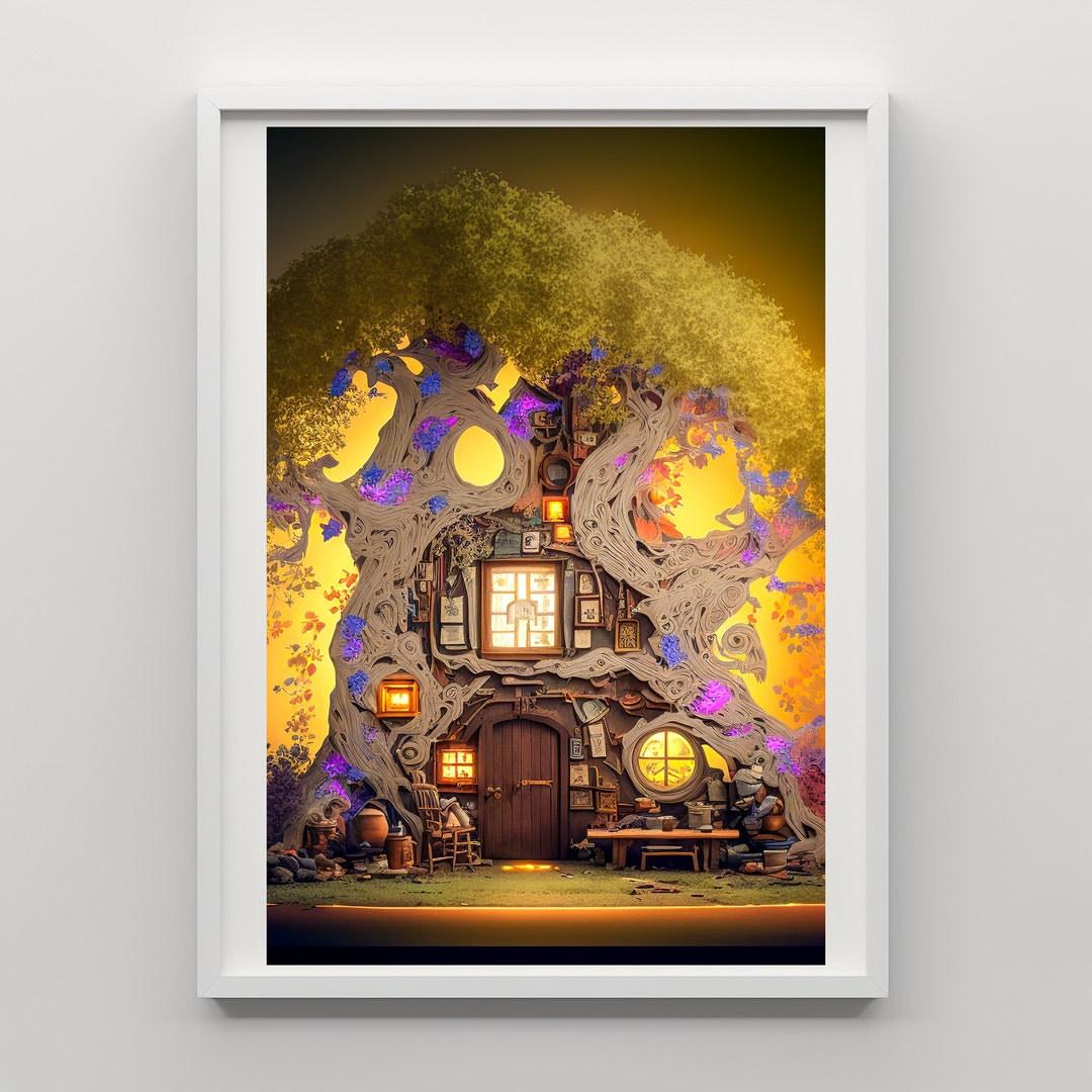 Treehouse, House Tree, Abstract Wall Art, Surrealism Wall Art, Surreal ...