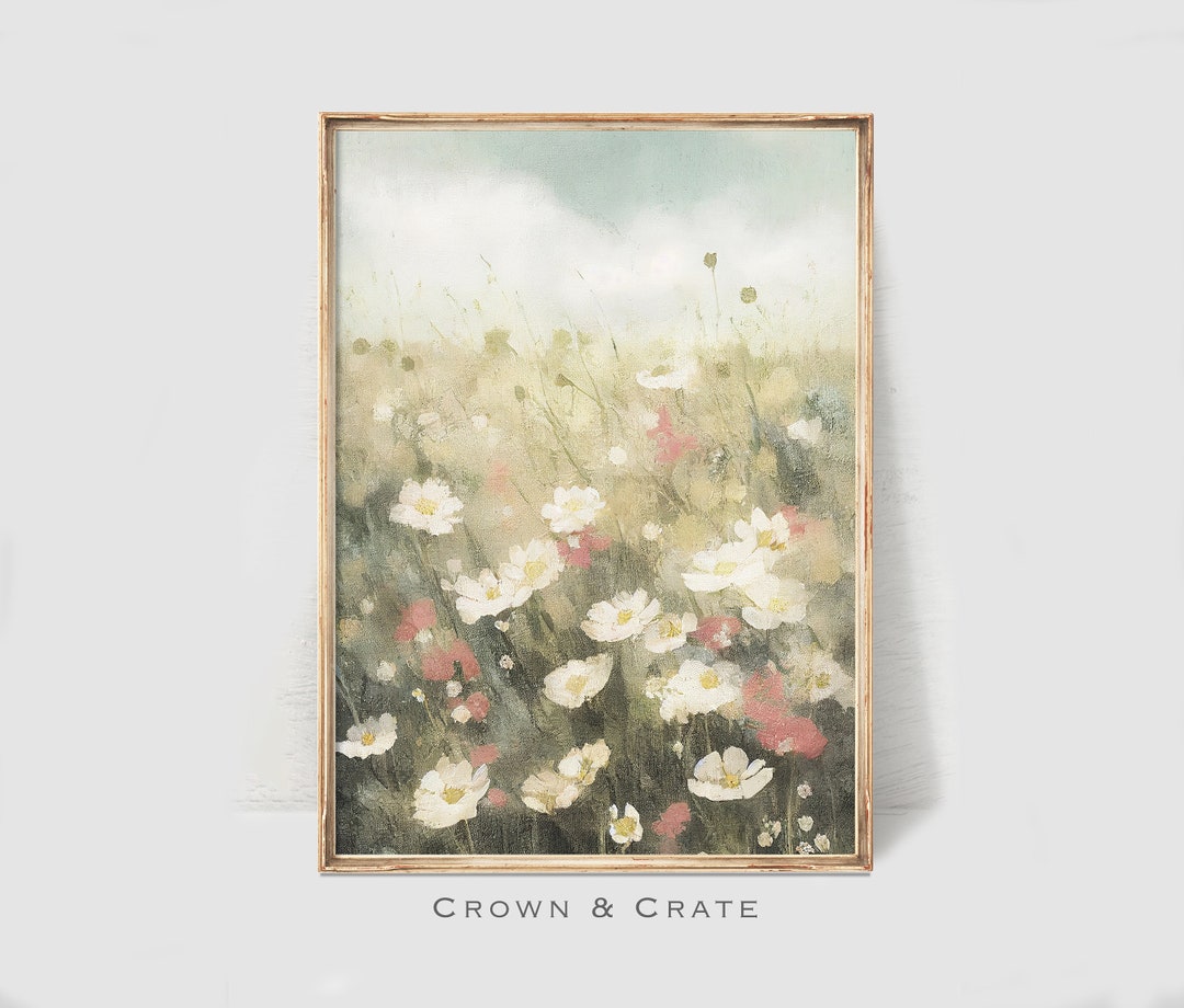 Flower Field Landscape Painting Abstract Garden Print Spring Meadow ...