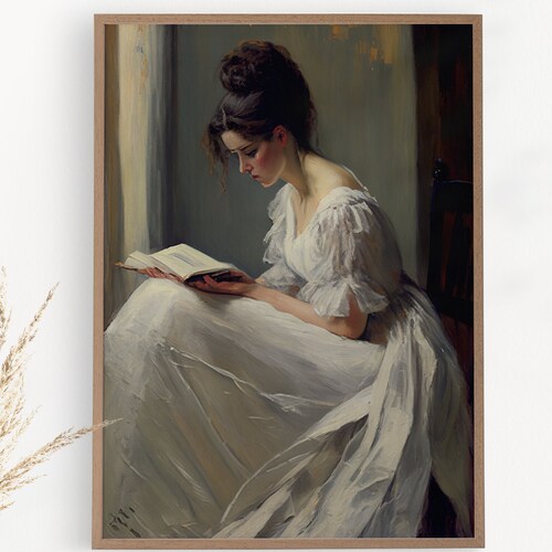 Woman Reading Vintage Style Wall Art Library Reading Nook - Etsy