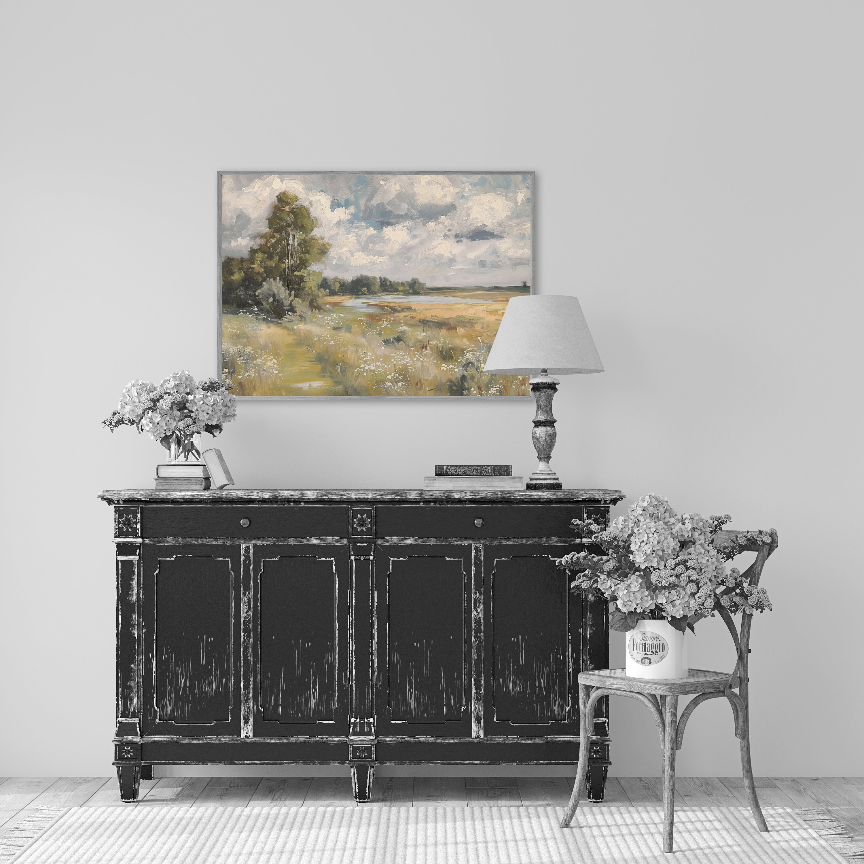 Spring Landscape Painting Rustic Farmhouse Decor Vintage Tree and ...