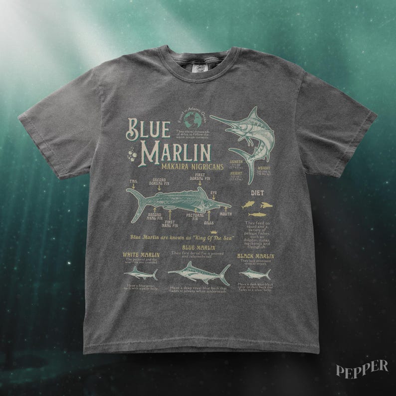 Retro Blue Marlin Anatomy T-shirt | Deep Sea Fishing Tshirt, Unique ...