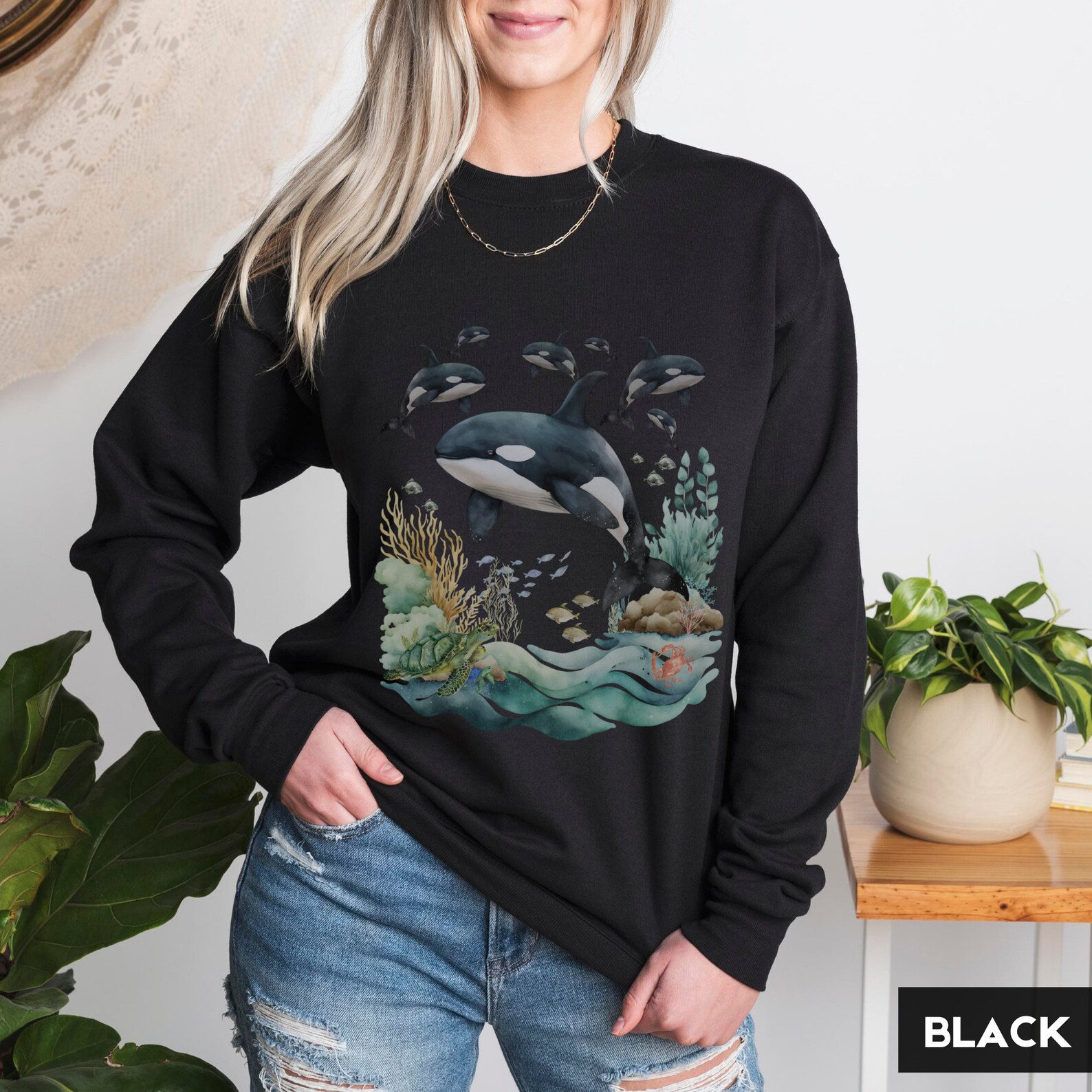 Orca/killer Whale Pod Crewneck Sweatshirt | Gift for Nature, Wildlife ...