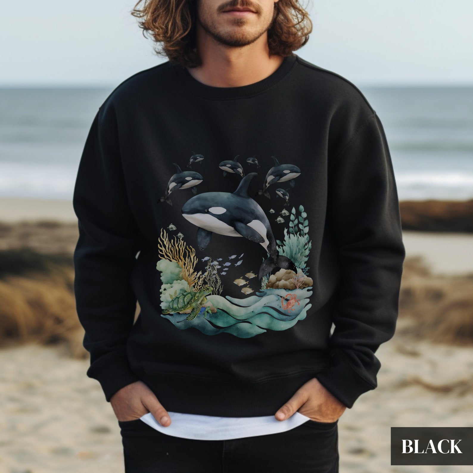 Orca/killer Whale Pod Crewneck Sweatshirt | Gift for Nature, Wildlife ...