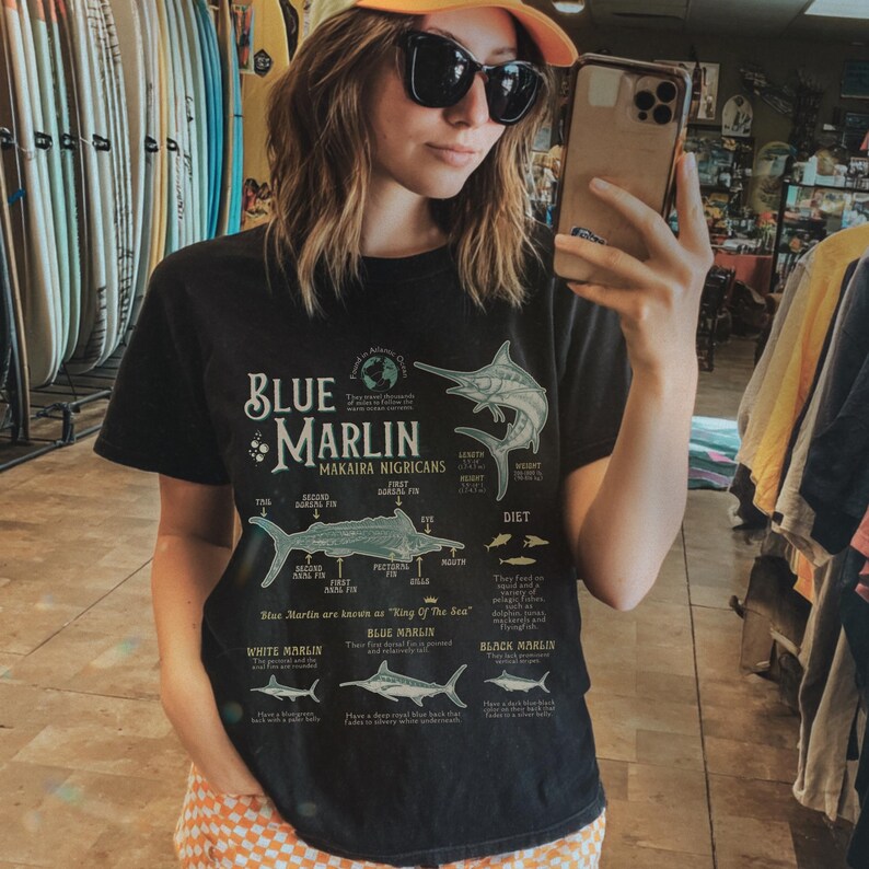 Retro Blue Marlin Anatomy T-shirt | Deep Sea Fishing Tshirt, Unique ...