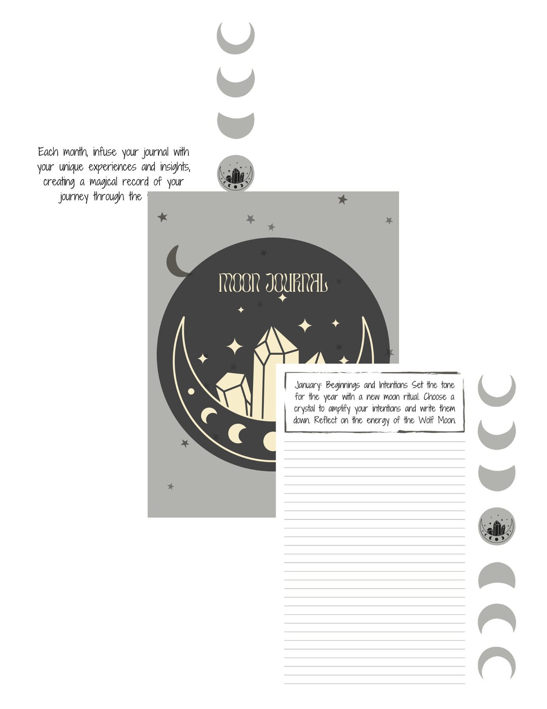 Moon Journal Moon Phases Crystal Work 12 Month Journal - Etsy