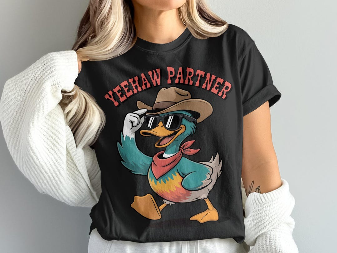 Yeehaw Partner Duck T-shirt, Cowboy Duck Tee, Western Duck Shirt, Funny ...