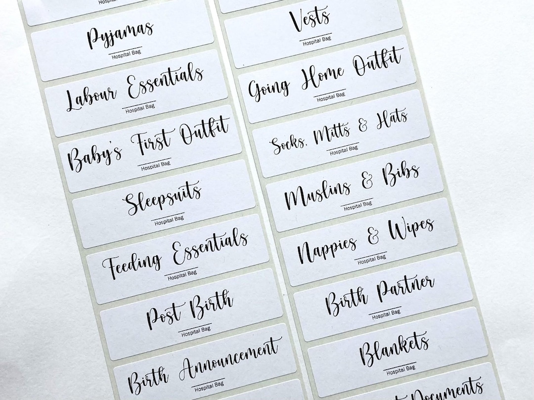 4-36pk Personalised Hospital Bag Organiser Labels | Maternity Bag ...