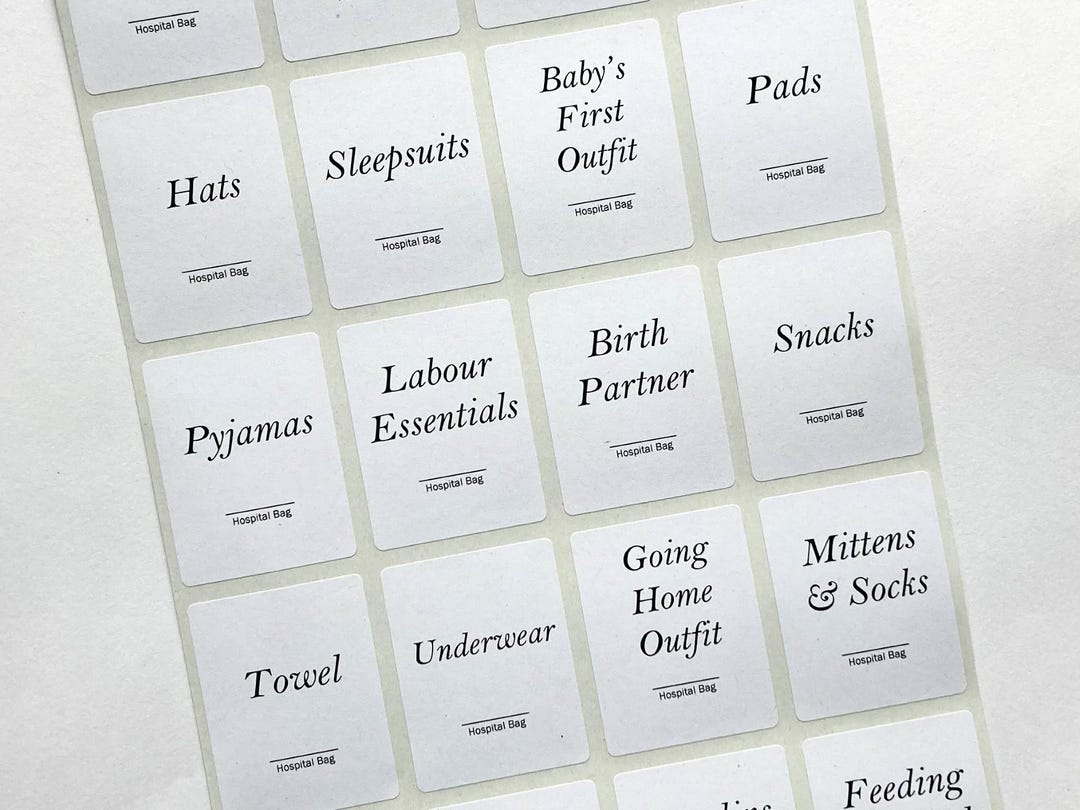 4-36pk Personalised Hospital Bag Organiser Labels | Maternity Bag ...