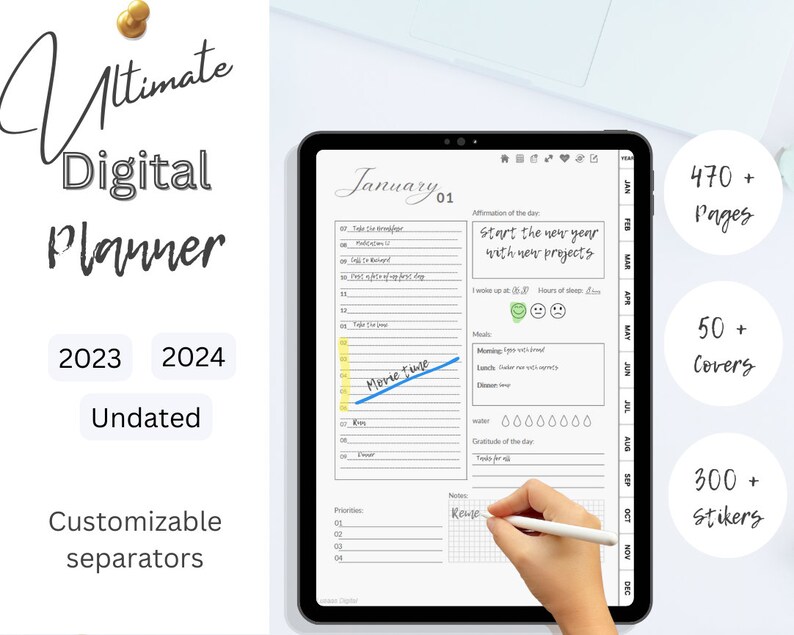 Minimalist Digital Planner 2024 Customizable 2024 Digital - Etsy