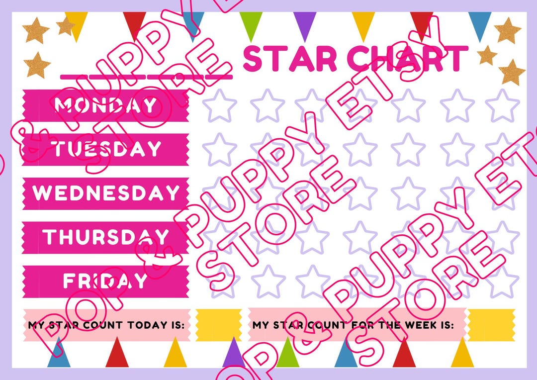 Kids A4 Printable Star Chart | Reward Chart | Girls Chart | Digital ...